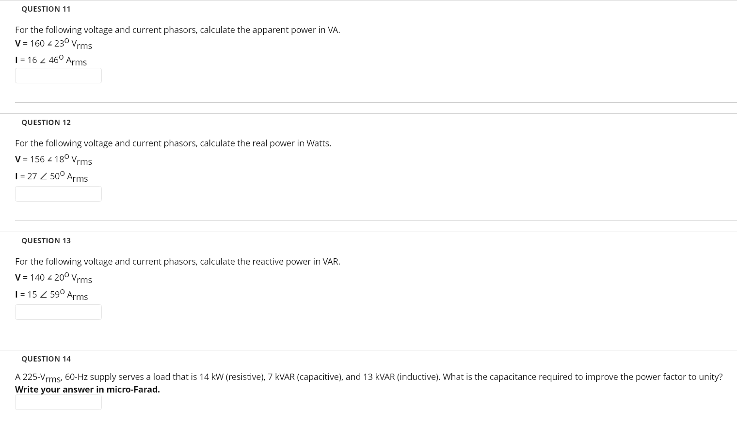 Solved For the following voltage and current phasors, | Chegg.com