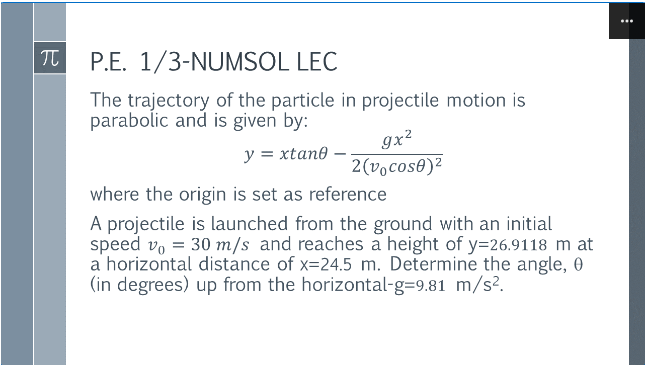 Solved ... 元 gx2 P.E. 1/3-NUMSOL LEC The trajectory of the | Chegg.com