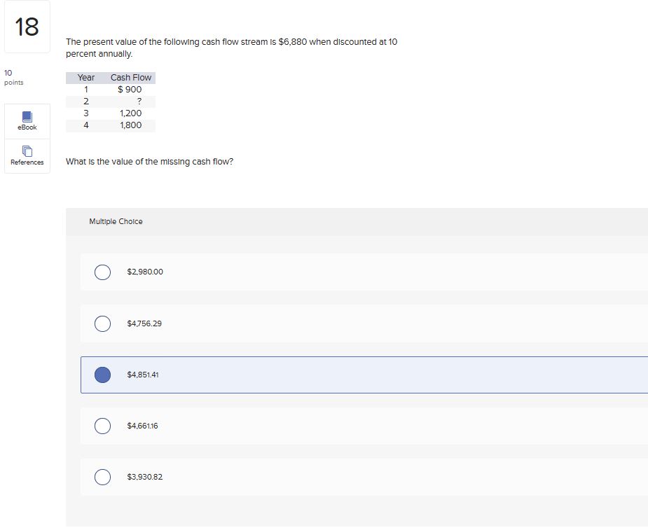 Solved The present value of the following cash flow stream | Chegg.com