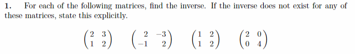 Solved 1. For each of the following matrices, find the | Chegg.com