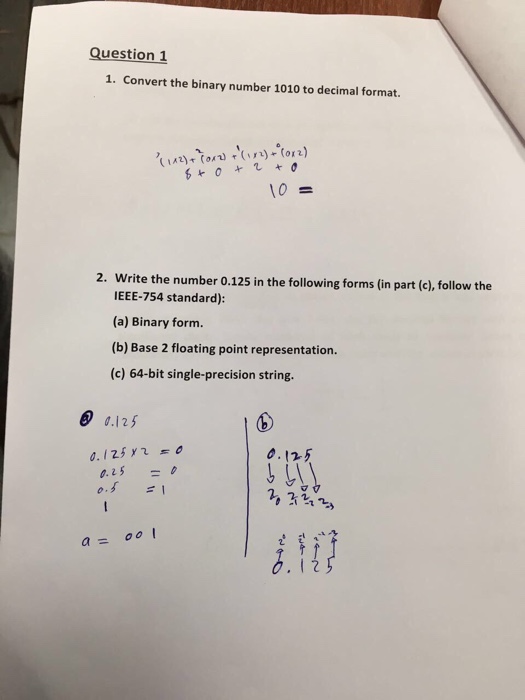 Solved Convert The Binary Number 1010 To Decimal Format Chegg