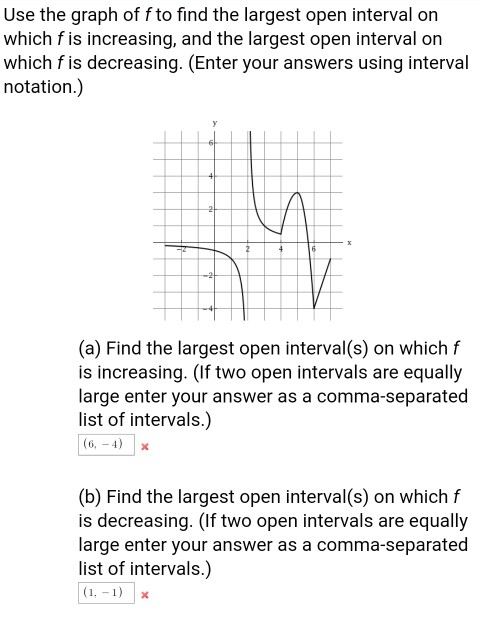 Solved Use the graph of f to find the largest open interval | Chegg.com