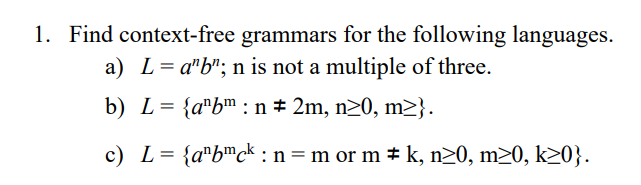 Find context-free grammars for the following | Chegg.com