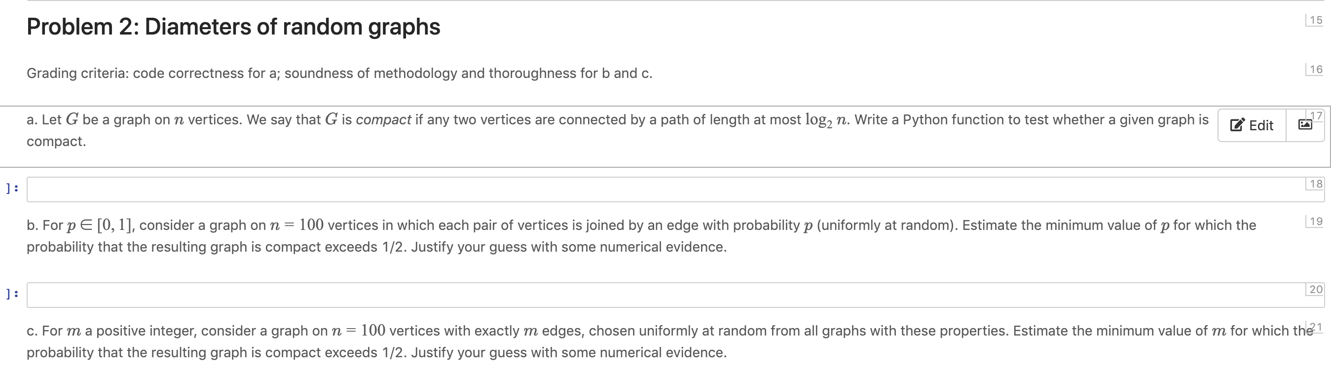 Problem 2: Diameters of random graphs Grading | Chegg.com