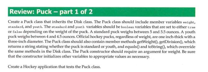 Review: Puck - part 1 of 2 Create a Puck class that | Chegg.com