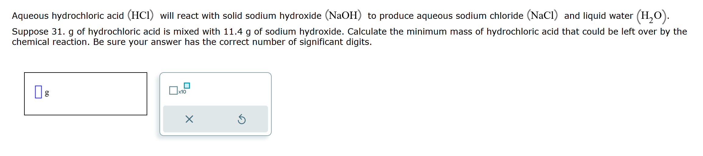 Solved Aqueous hydrochloric acid (HCl) will react with solid | Chegg.com
