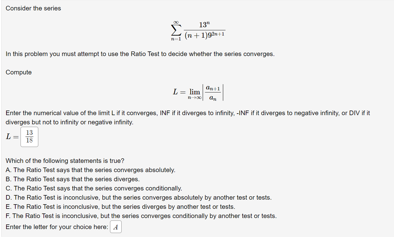 Solved Consider the series ∑n=1∞(n+1)92n+113n In this | Chegg.com