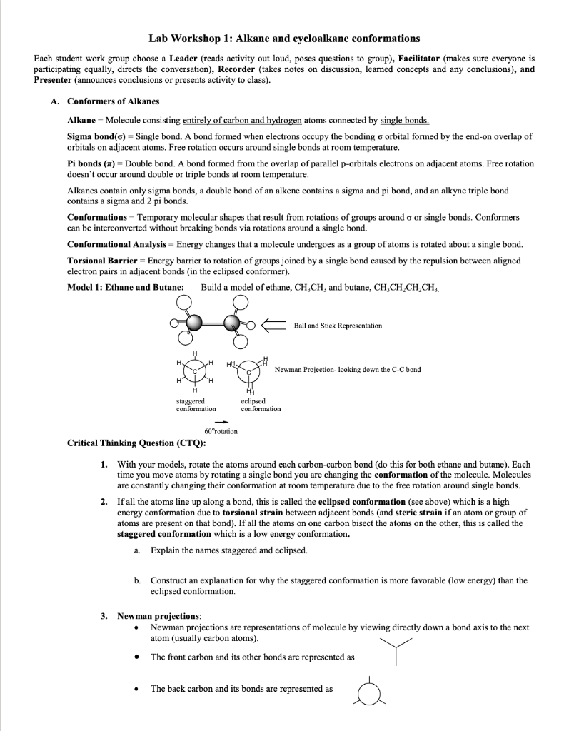 Solved Lab Workshop 1: Alkane and cycloalkane conformations | Chegg.com
