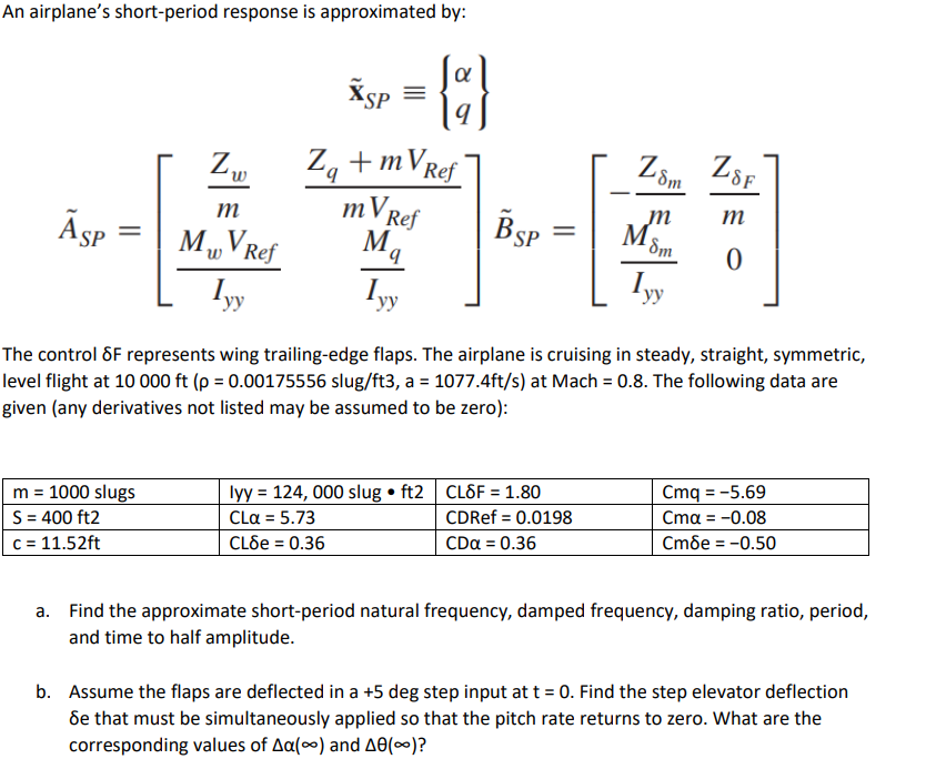 An airplane's short-period response is approximated | Chegg.com