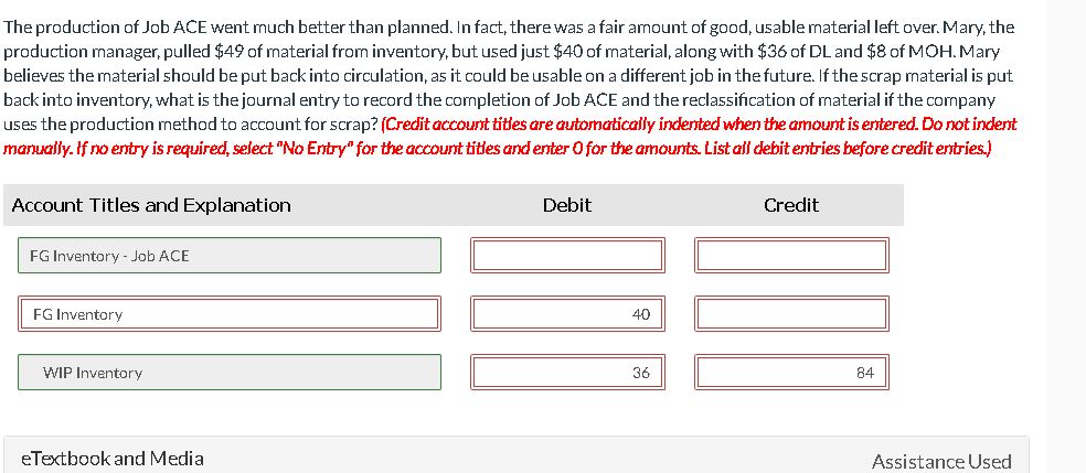 Solved The production of Job ACE went much better than | Chegg.com