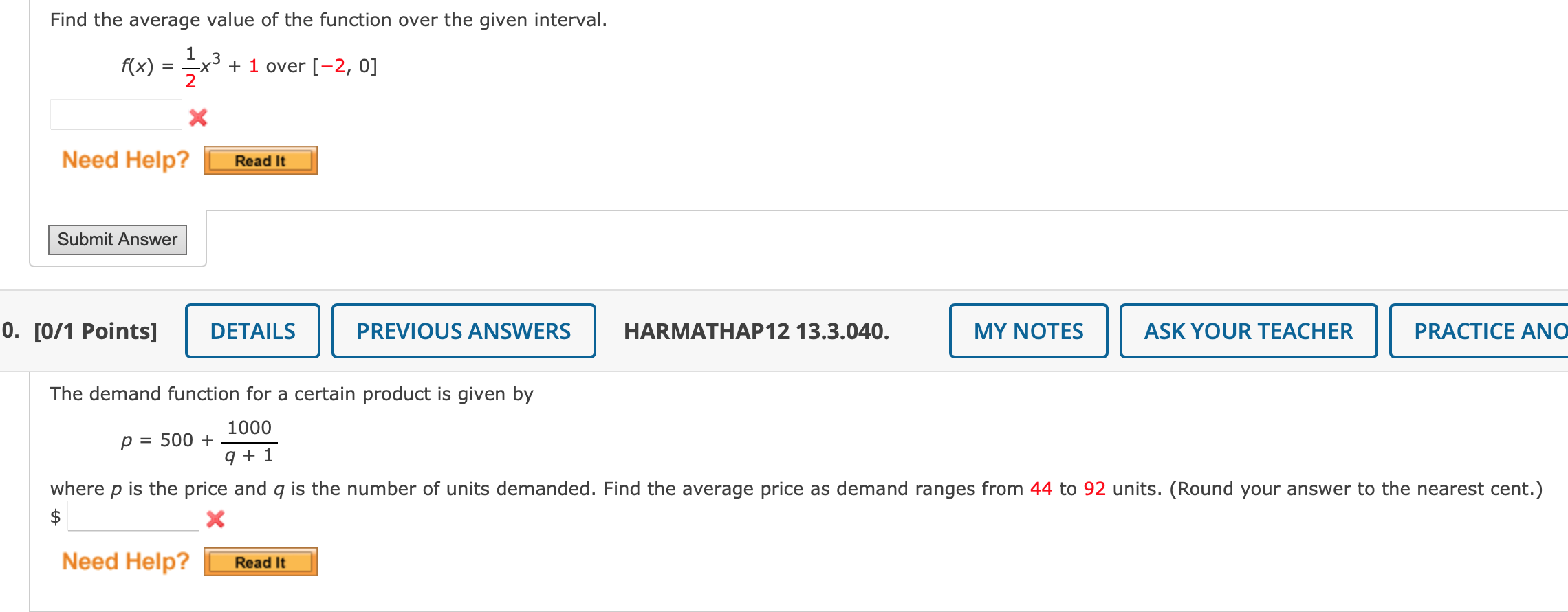 Solved Find the average value of the function over the given | Chegg.com