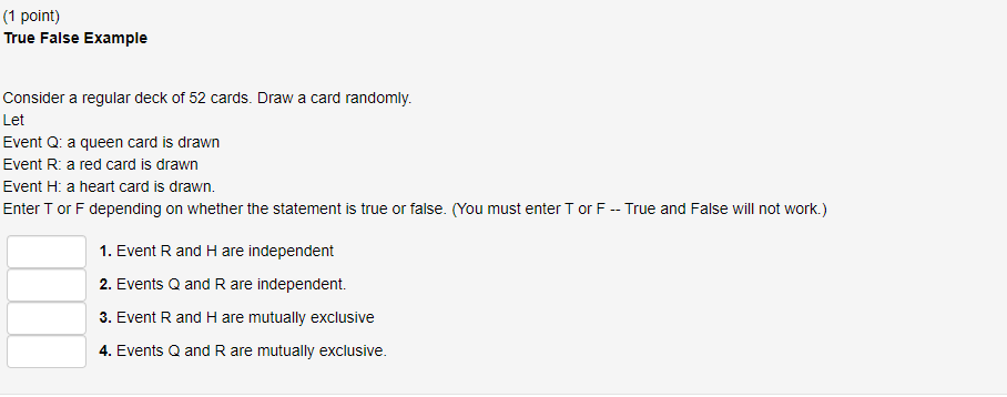 Solved Event R : a red card is drawn Event H : a heart card | Chegg.com