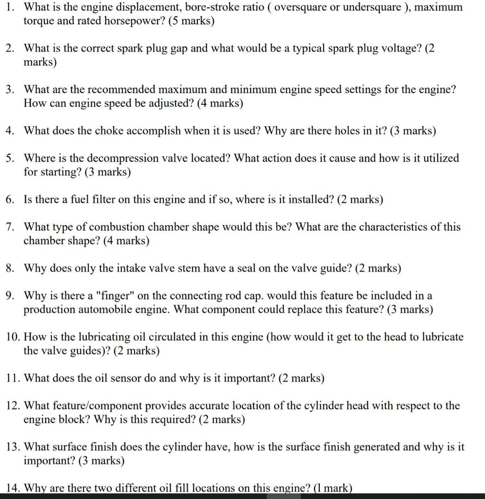 Solved 1. What is the engine displacement, bore-stroke ratio | Chegg.com