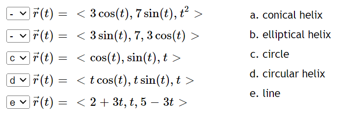 Solved r(t)= a. conical helix | Chegg.com