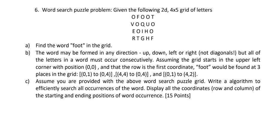 Solved Word search puzzle problem: Given the following | Chegg.com