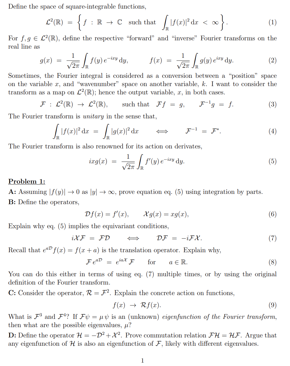 Define the space of square-integrable functions, | Chegg.com
