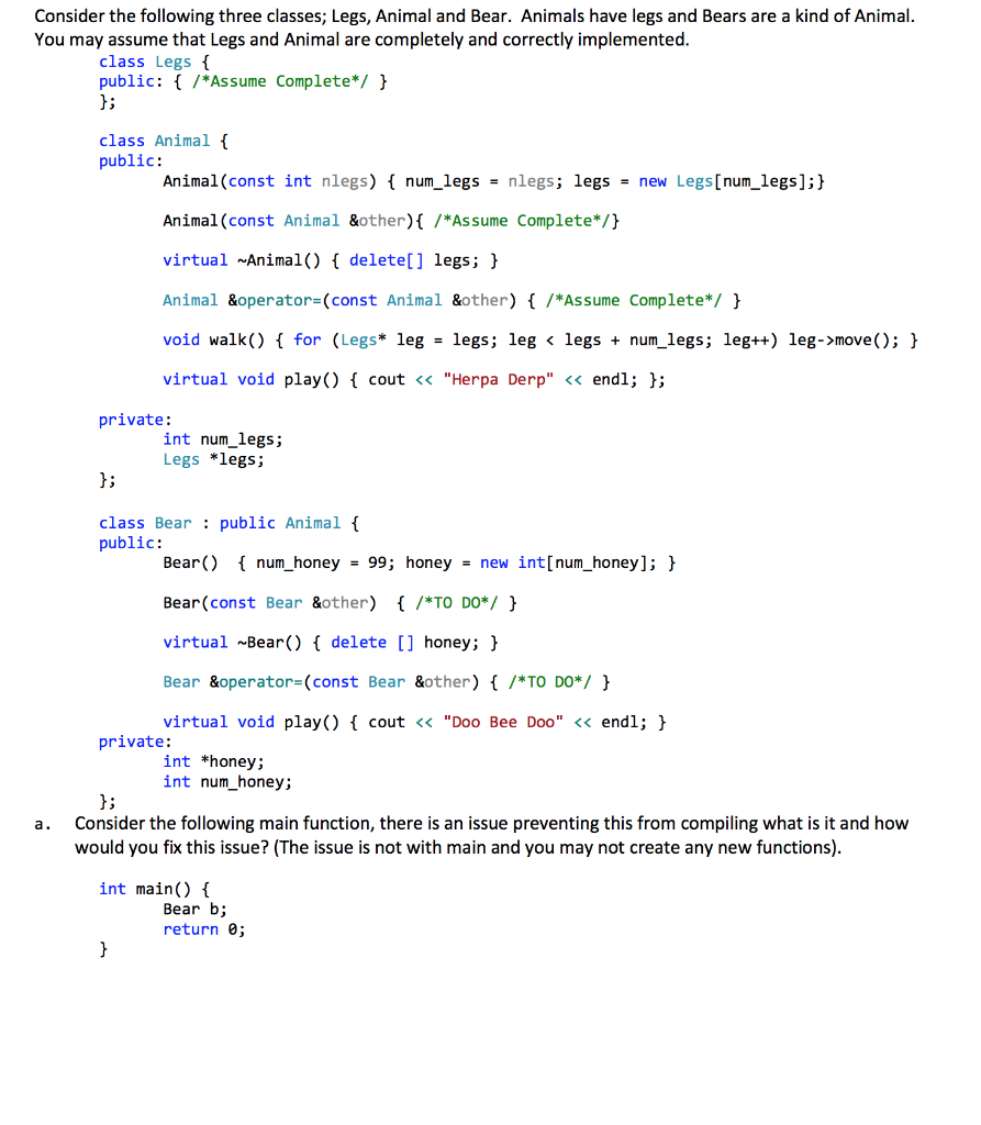 Solved Consider the following three classes; Legs, Animal | Chegg.com
