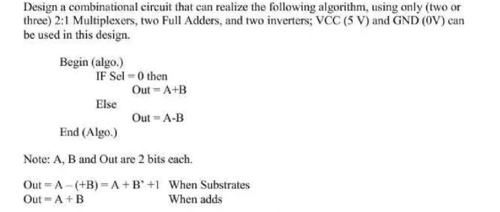 Solved Design a combinational circuit that can realize the | Chegg.com