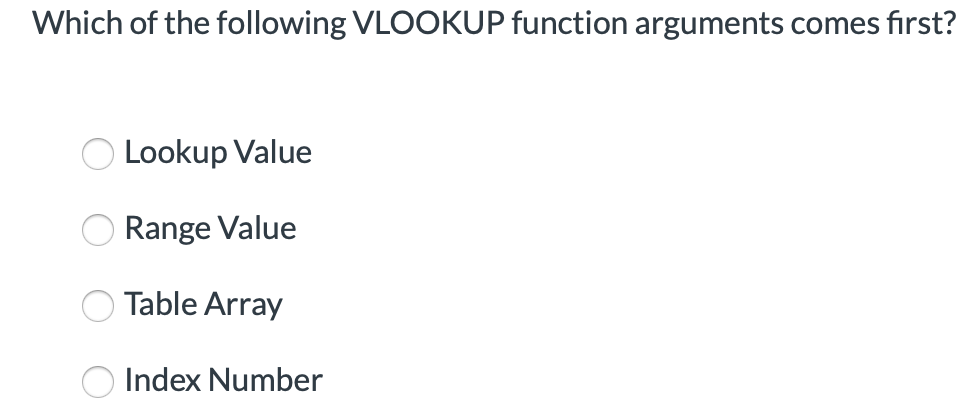 Solved Which of the following VLOOKUP function arguments | Chegg.com