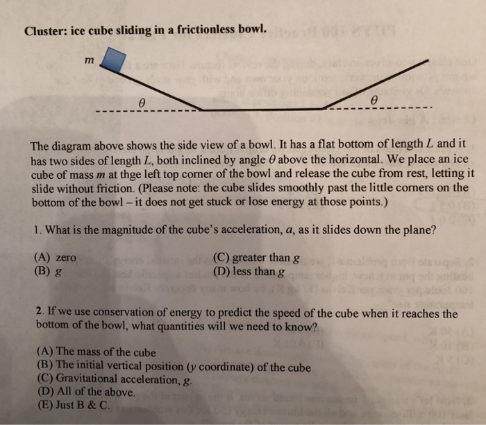 Solved Cluster: ice cube sliding in a frictionless bowl. The | Chegg.com