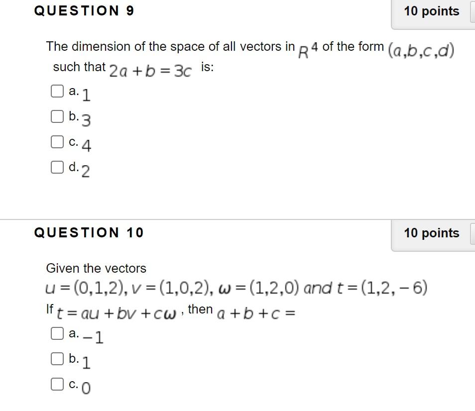 Solved The dimension of the space of all vectors in R4 of | Chegg.com