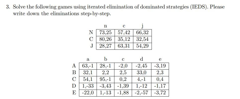 Solved 3. Solve the following games using iterated | Chegg.com