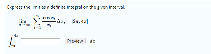 Solved Express the limit as a definite integral on the given | Chegg.com