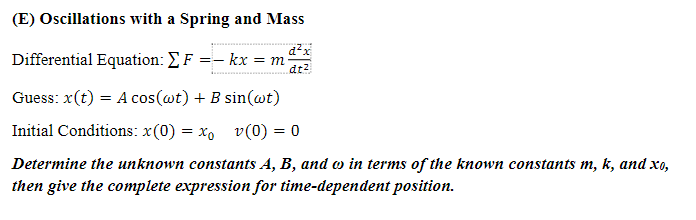 Solved Differential Equation: ∑F=−kx=mdt2d2x Guess: | Chegg.com