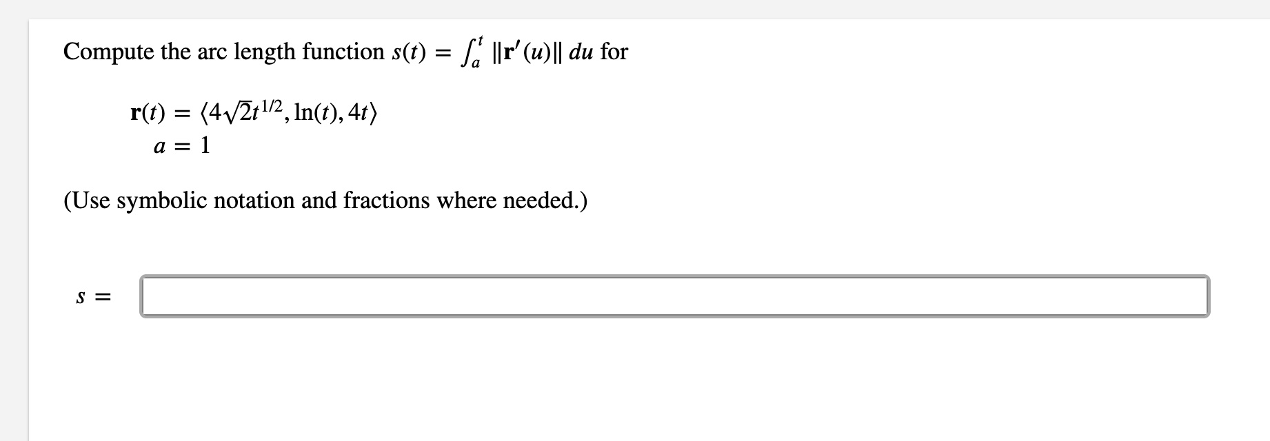 Solved Compute the arc length function s(t) = Sá ||r' (u)|| | Chegg.com
