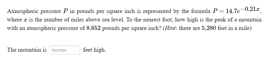 Solved Atmospheric pressure P in pounds per square inch is | Chegg.com