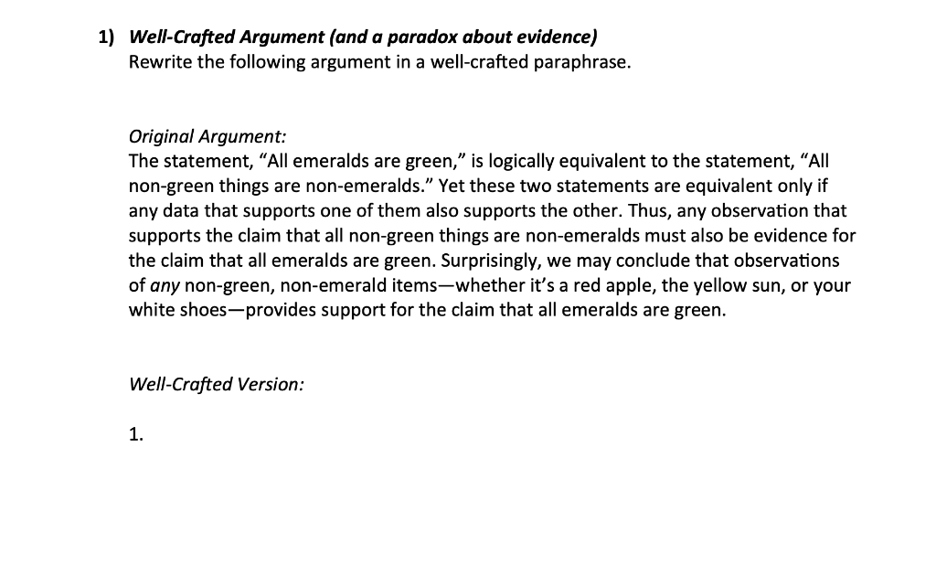 1) Well-Crafted Argument (and a paradox about | Chegg.com
