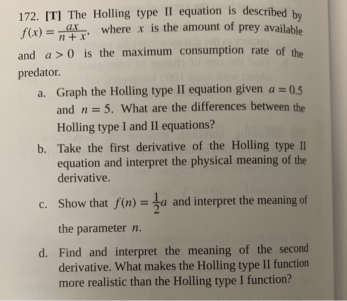 Solved 172. IT] The Holling type II equation is described b | Chegg.com
