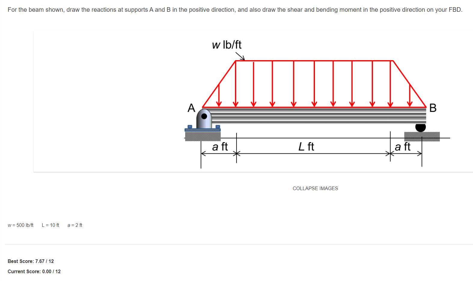 Solved For the beam shown, draw the reactions at supports A | Chegg.com