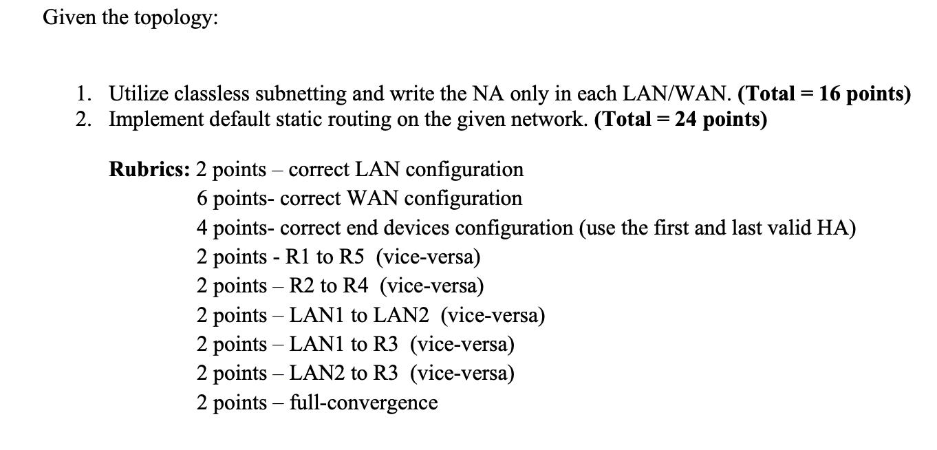 Solved Given The Topology 1 Utilize Classless Subnetting