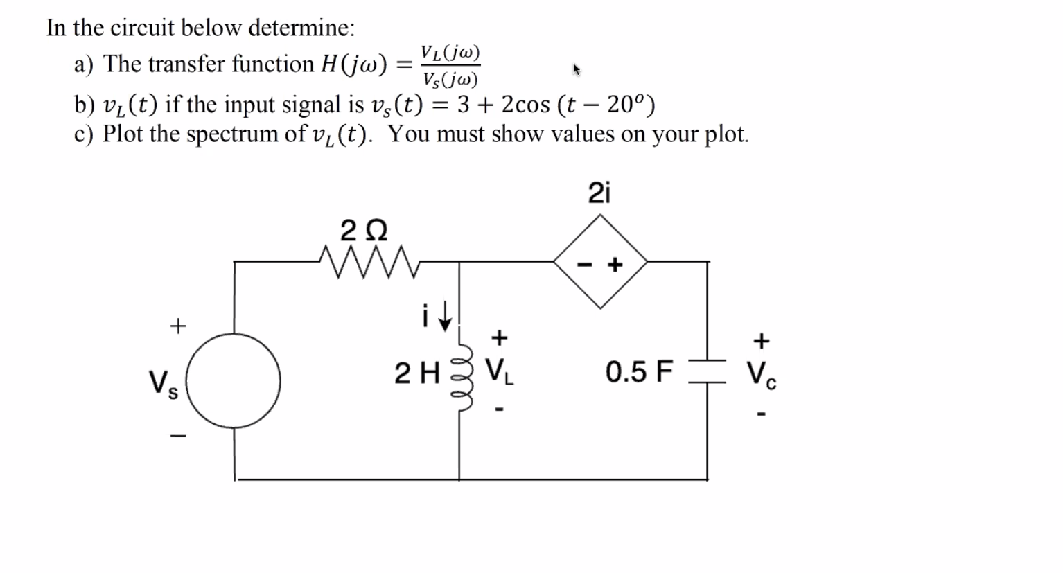 Solved In the circuit below determine: VL(0) a) The transfer | Chegg.com