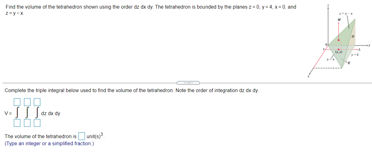 Solved Find the volume of the tetrahedron shown using the | Chegg.com