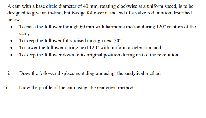 Solved A cam with a base circle diameter of 40 mm, rotating | Chegg.com