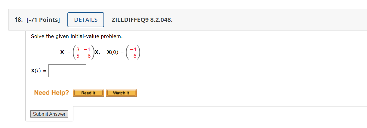 Solved -/1 Points] ZILLDIFFEQ9 8.2.048. Solve the given | Chegg.com