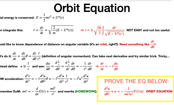 Solved Orbit Equation tal energy is conserved: E = mi? + | Chegg.com