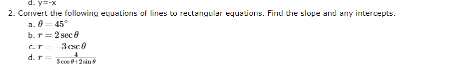 Solved 2. Convert the following equations of lines to | Chegg.com
