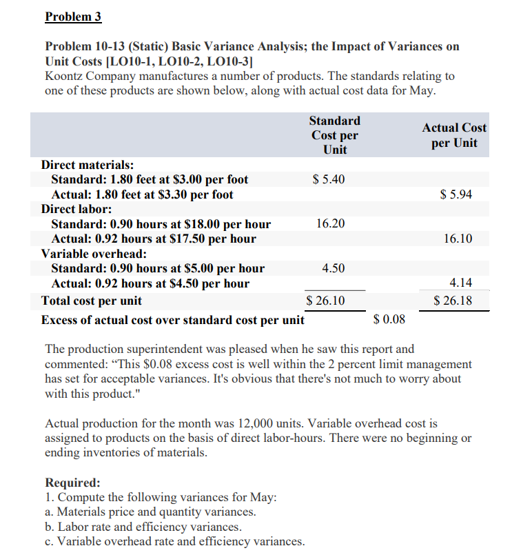 Solved Problem 10-13 (Static) Basic Variance Analysis; the | Chegg.com