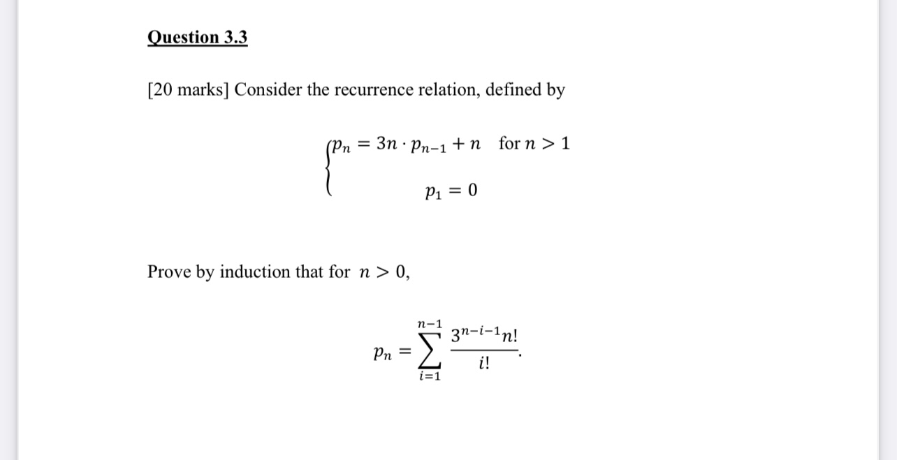 Solved [20 marks] Consider the recurrence relation, defined | Chegg.com