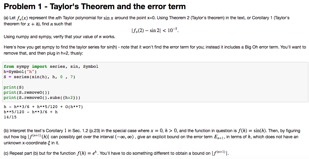 Solved Problem 1 - Taylor's Theorem and the error term (a) | Chegg.com