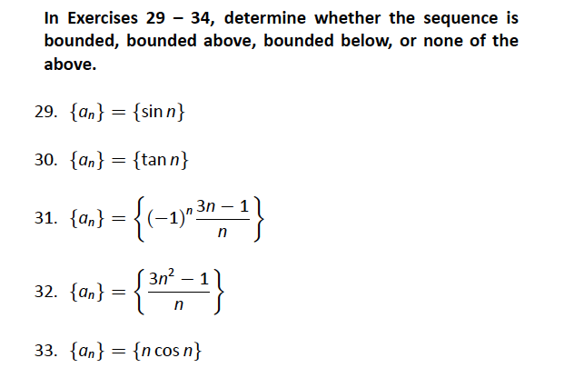 Solved In Exercises 29 – 34, determine whether the sequence | Chegg.com