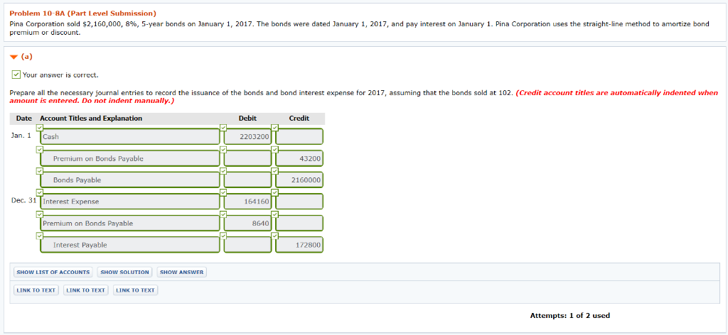 Solved Problem 10-8A (Part Level Submission) Pina | Chegg.com