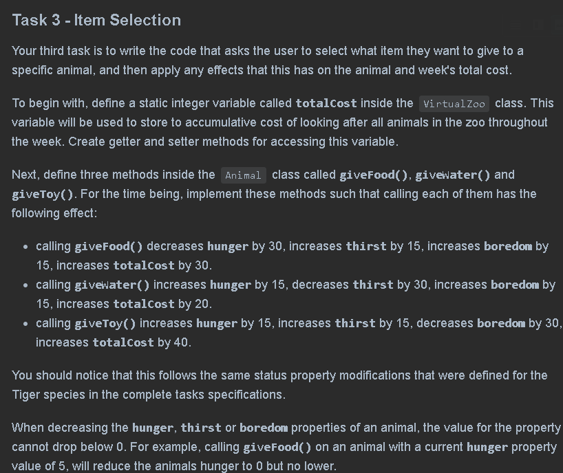 Solved Task 1 - Animal Class Take some time to read through | Chegg.com