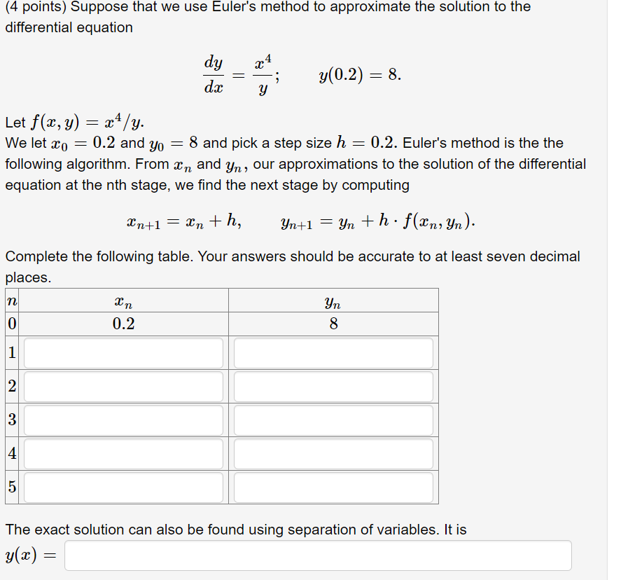 Solved (4 points) Suppose that we use Euler's method to | Chegg.com