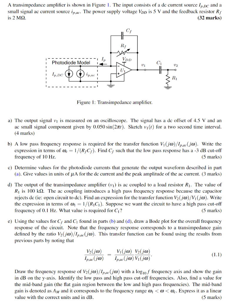 Solved A transimpedance amplifier is shown in Figure 1. The | Chegg.com