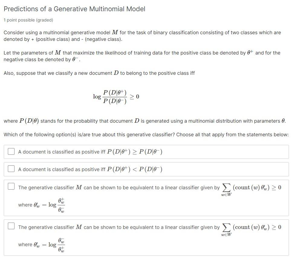 Predictions of a Generative Multinomial Model 1 point | Chegg.com