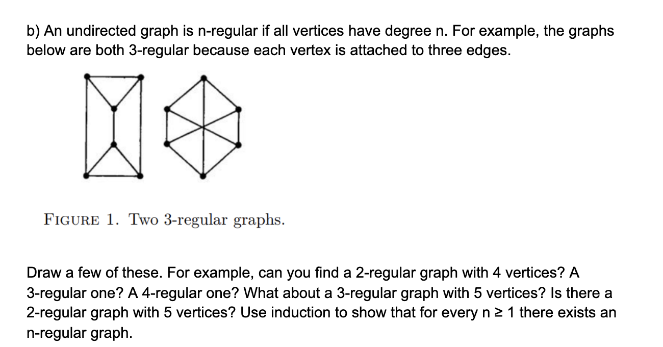 Solved b) An undirected graph is n-regular if all vertices | Chegg.com